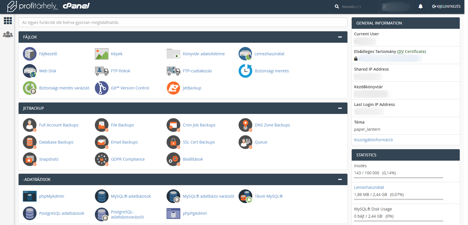 Mit tud a honlapod műszerfala? Bemutatkozik a cPanel | Profitárhely Blog